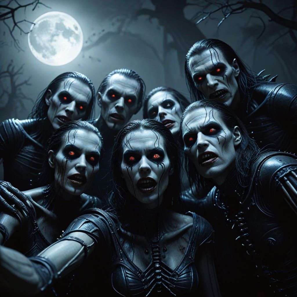 Vampires Under the Blood Moon - AI Art