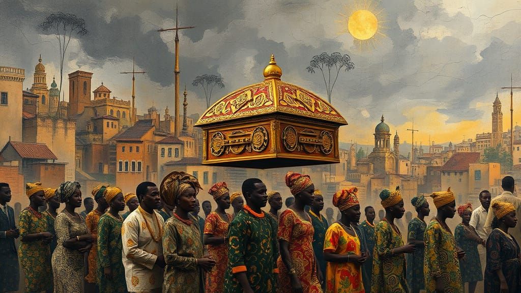 Solemn African Procession with Ornate Coffin in Ex... - AI Art