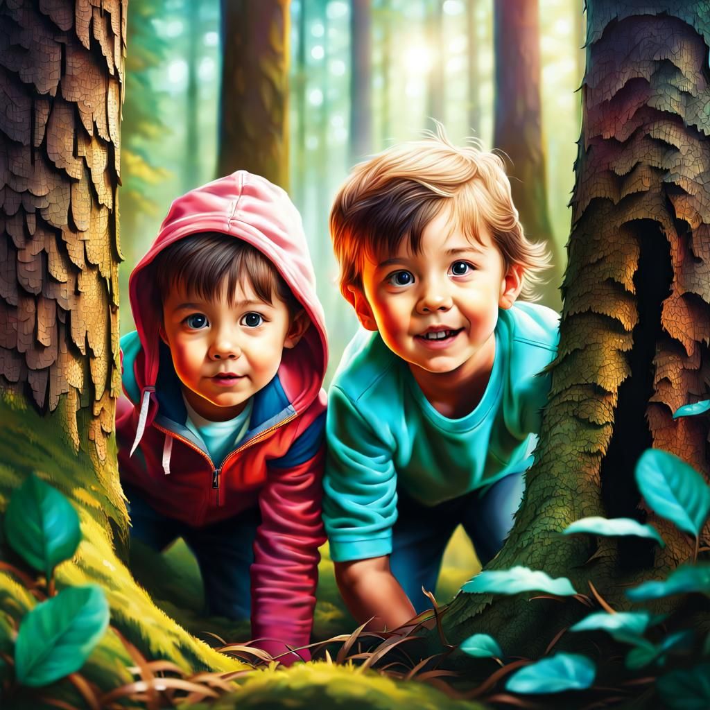 Sibling Adventures in the Forest - AI Generated Artwork - NightCafe Creator