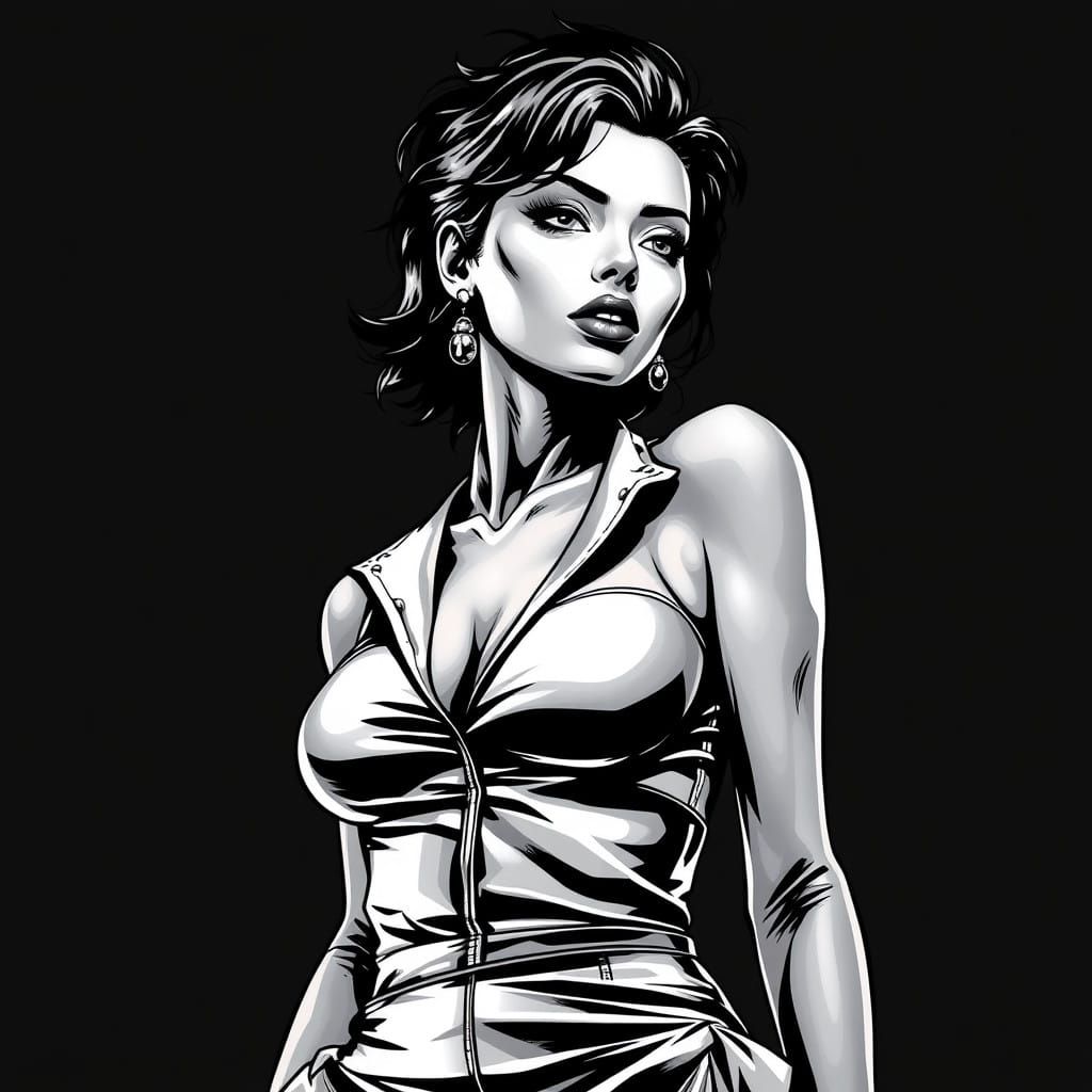 comix - Ethereal Comic Book Heroine in Dramatic Black and Wh...