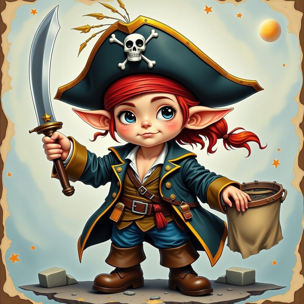 Charming Pirate Elf in Whimsical Comic Style - AI Art