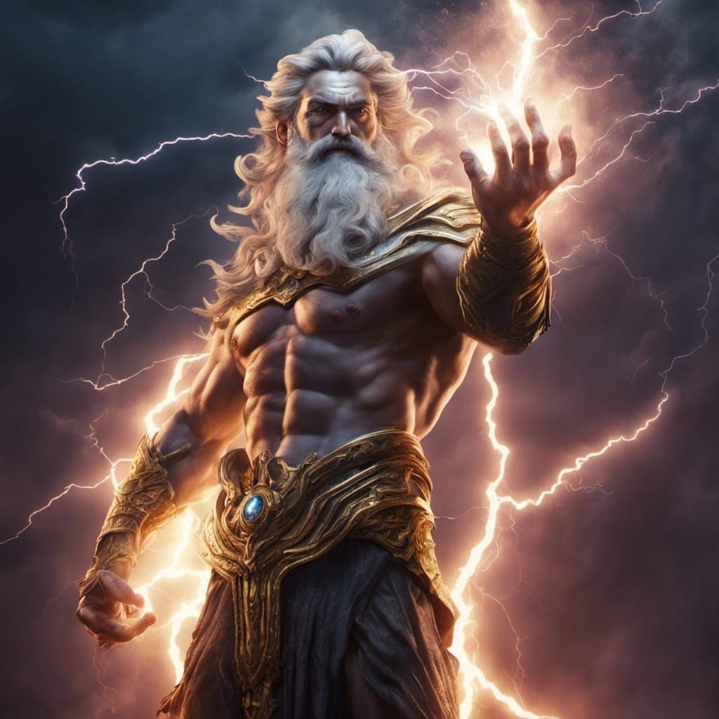 Zeus weilding a lightning bolt - AI Generated Artwork - NightCafe Creator