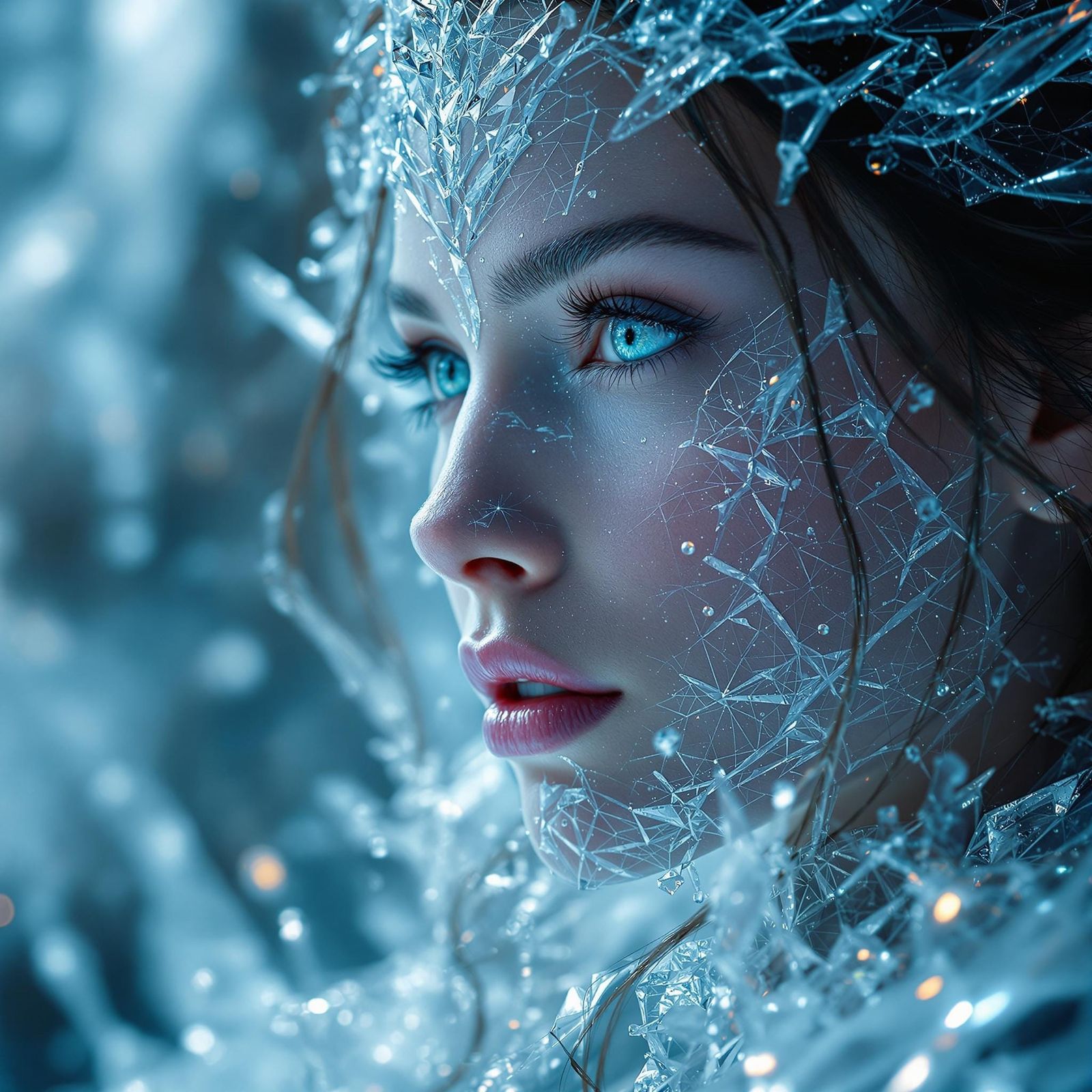 Beautiful woman made of ice - Stunning Ice Goddess in a Maje...