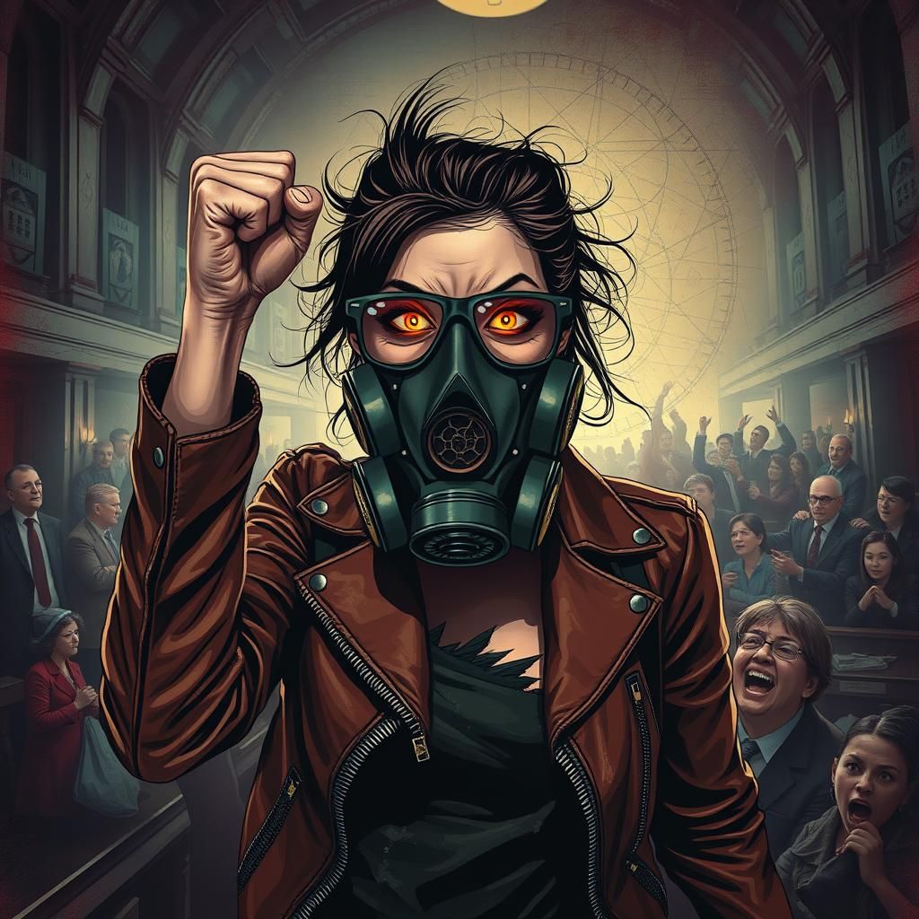 Portrait excited rioter chaotic crowd chamber dystopian schematics ...