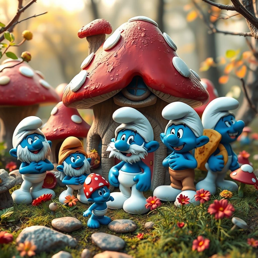 Whimsical Smurf Village Under the Canopy - AI Art
