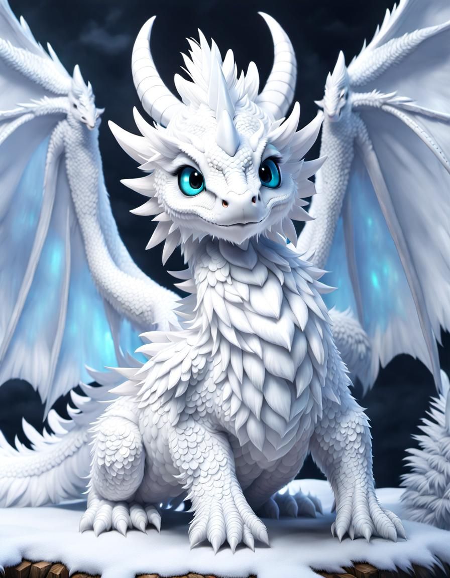 Insanely detailed cute and adorable fluffy puffy little snow ice dragon ...
