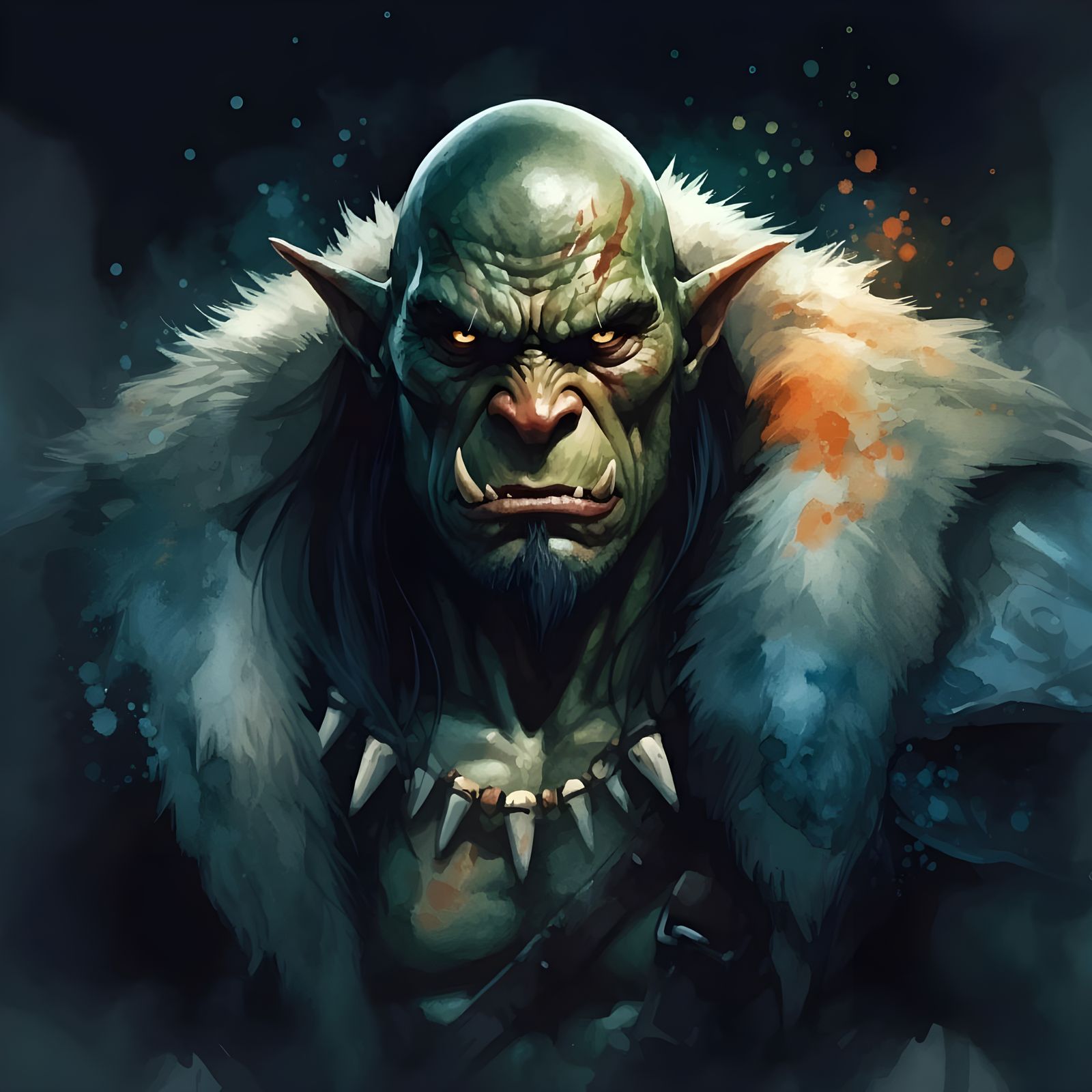 Orc Bladehowler - Cyberpunk Orc Warrior in Wet Ink Style