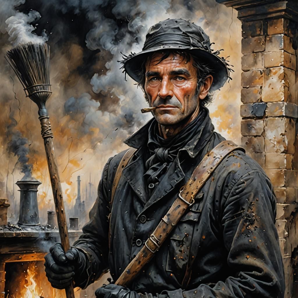 Chimbley Sweep - Whimsical Soot-Covered Chimney Sweep in a C...