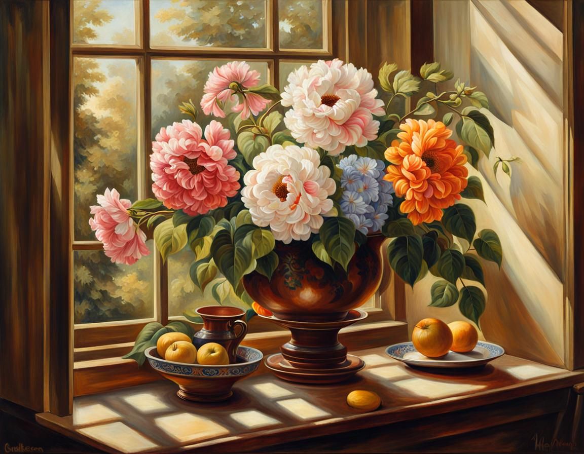 Flowers and Fruit Sill Life - AI Generated Artwork - NightCafe Creator