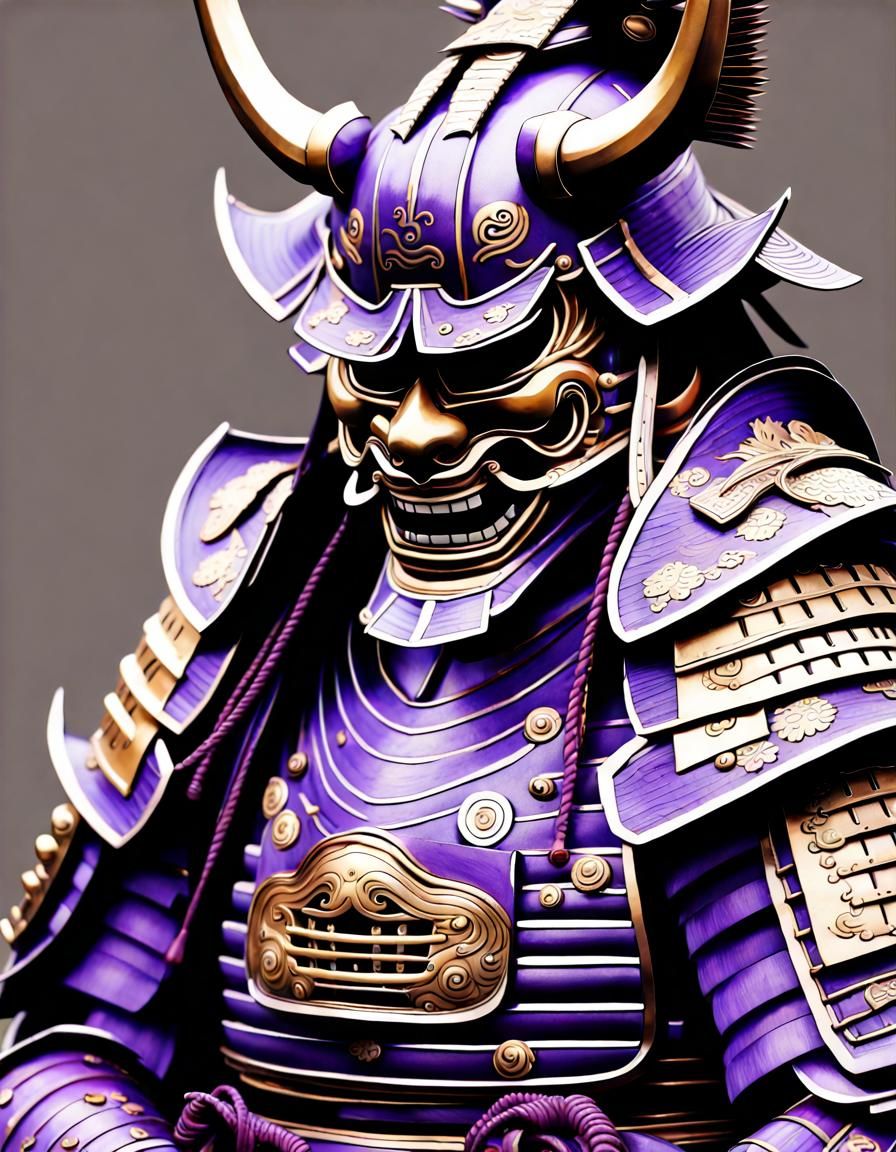 Purple Traditional Samurai Armor!, 1500s, fanged mask, accentuated ...