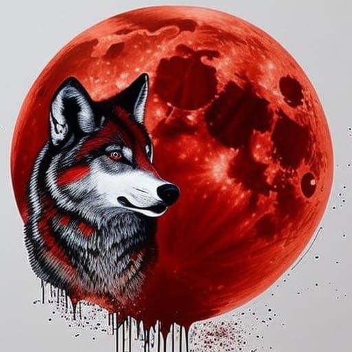 The Wolf and the Red Moon - AI Generated Artwork - NightCafe Creator