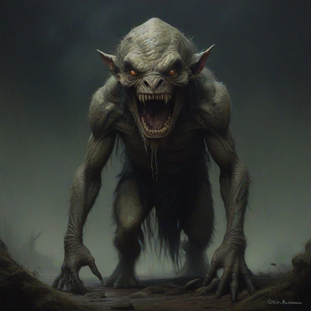 The Beast - Ethereal Irish Mythological Beast in Dark Oil P...