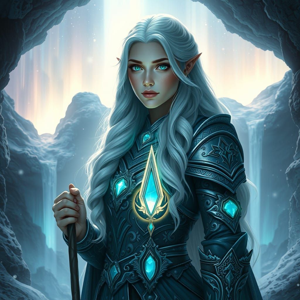 Ethereal Snow Elf Warrior in Forgotten Vale - AI Art