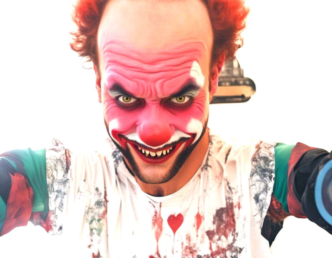 A Demented Clown Strikes a Selfish Pose in a Distu... - AI Art