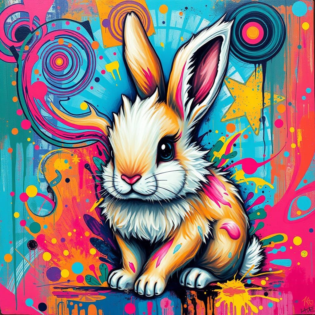 cutest fluffy bunny at all - Vibrant Bunny in Urban Art Styl...