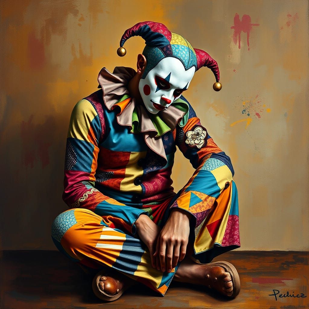 Vibrant Harlequin in Muted Earthy Hues - AI Art