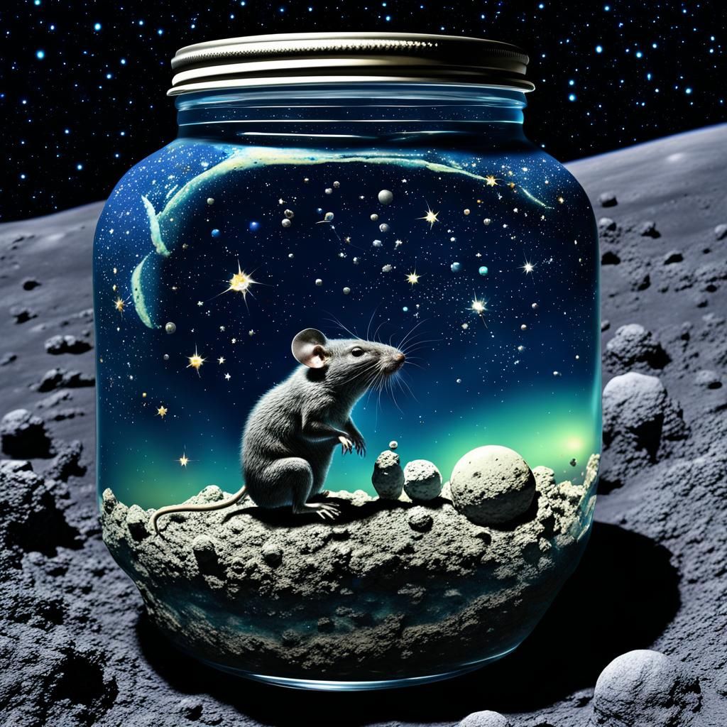 Photograph, Macro, fetus of mouse growing in the jar on the moon ...