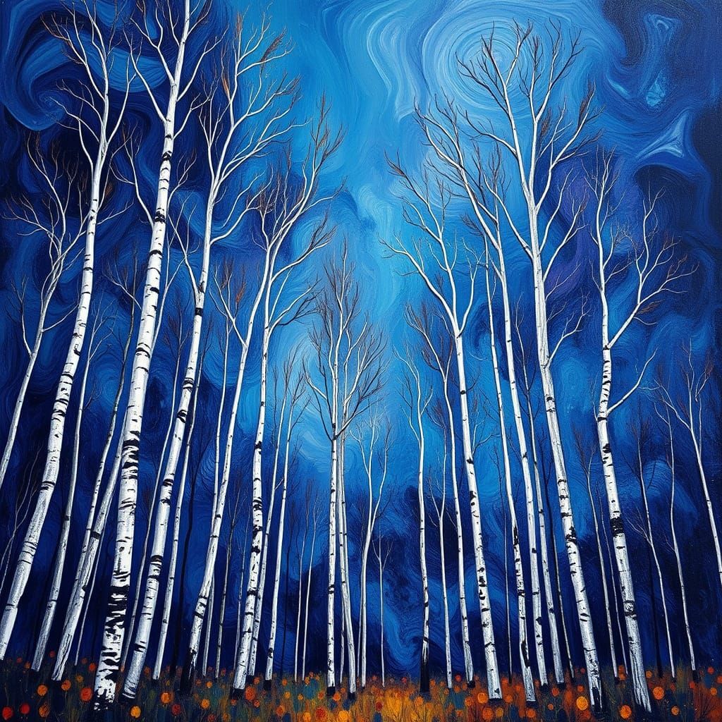 Epic Silver Birch Cathedral in Vibrant Ink Splash ... - AI Art