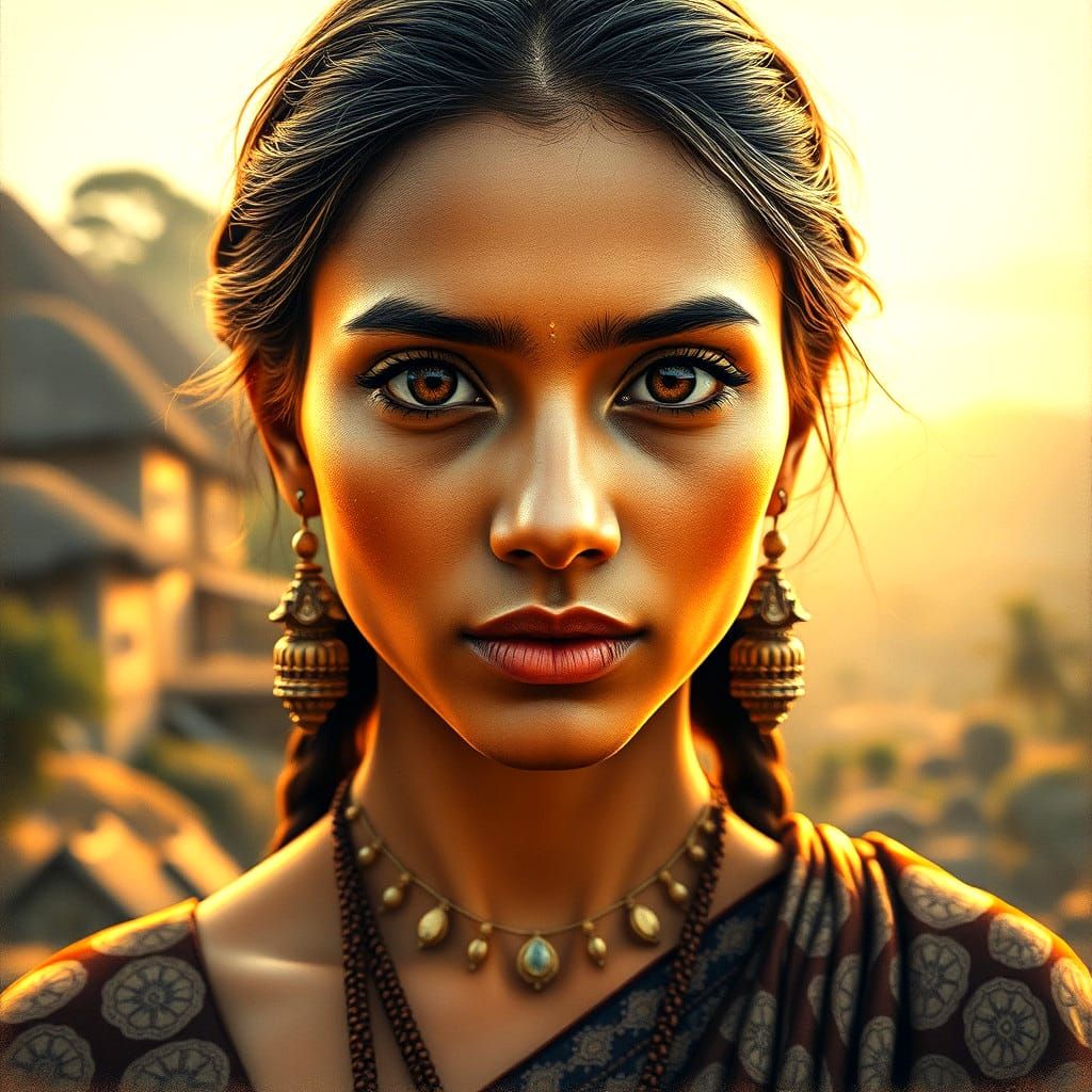 Serene Mughal Beauty in Charcoal Drawing - AI Art