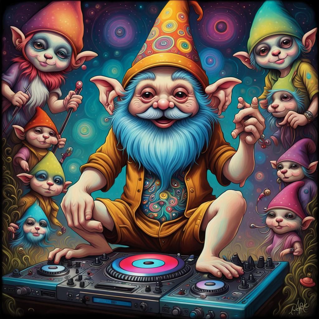 the art of weird british DJ as gnomes at psychedelic Rave LSD ...