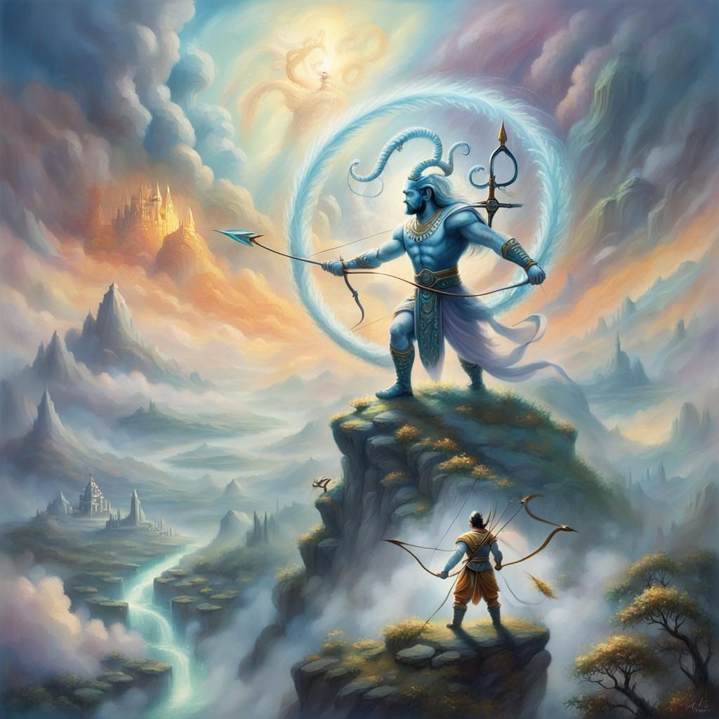 Rama about to slay Ravana - Ethereal Rama Confronts Ten-Head...