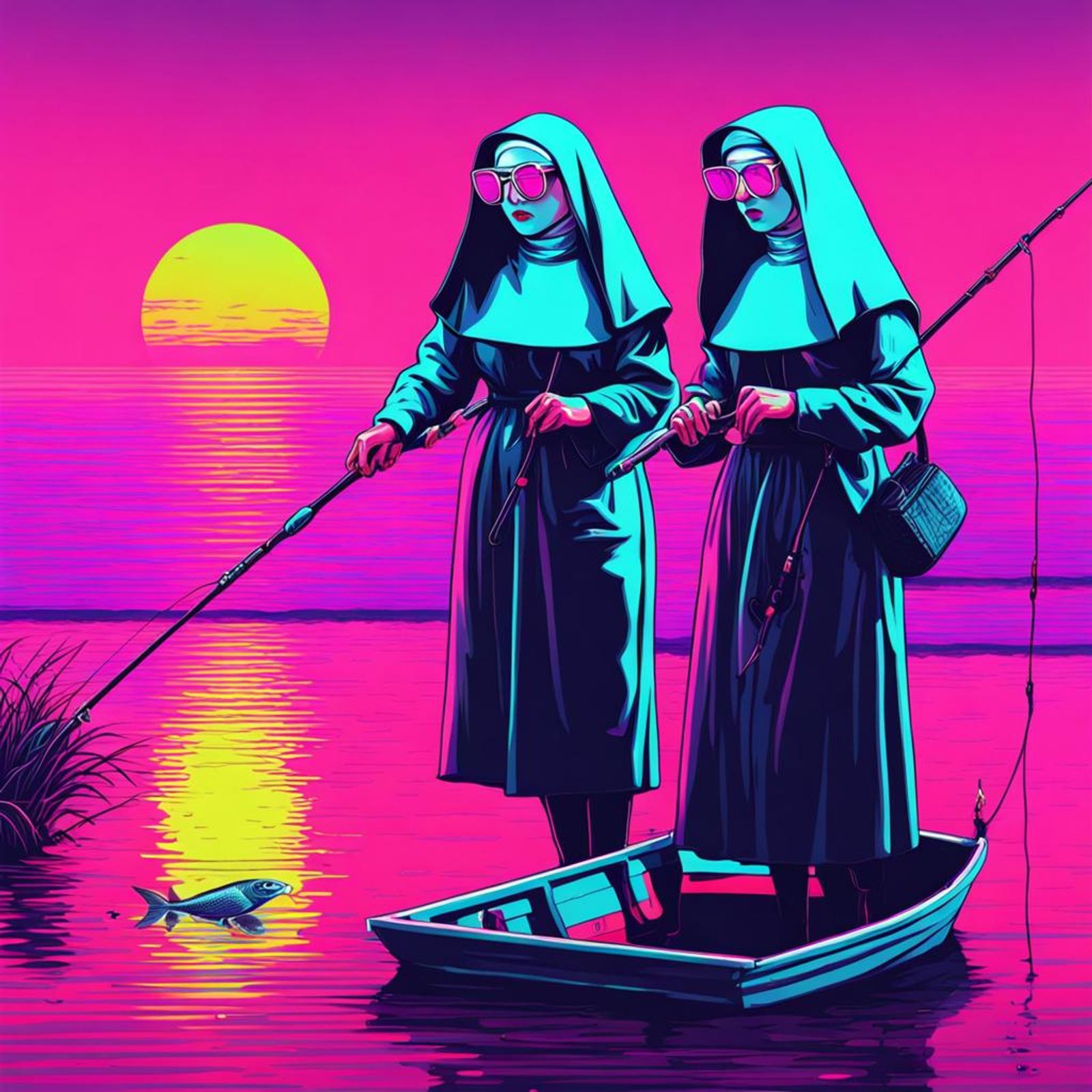 Nuns Fishing - AI Generated Artwork - NightCafe Creator