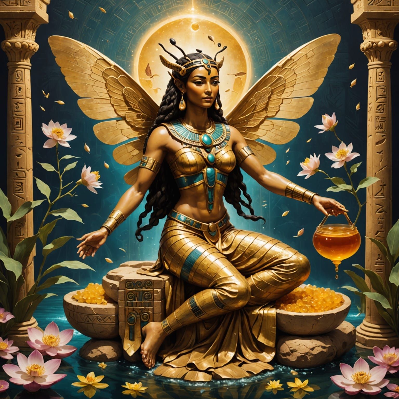 Ancient Egyptian Goddess of Bees Reaches for the H... - AI Art