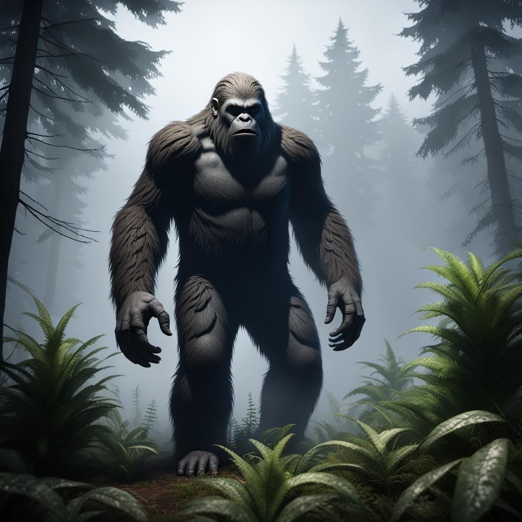 bigfoot hiding behind a bush in thick fog,AMD , GeForce RTX, 2TB NVMe M ...