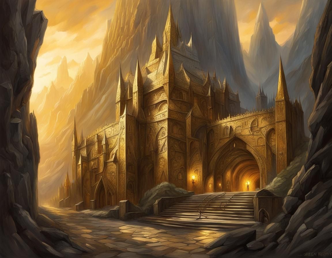 Easterling Rhûn golden fortress, hidden in rocky mounts (Tolkien) - AI ...