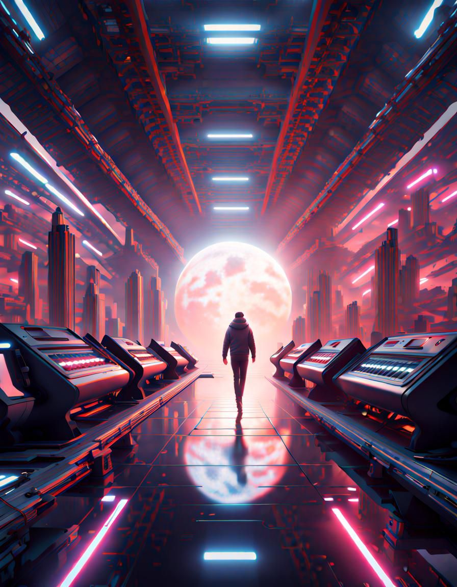 techno music with journey, high detalization and scifi, hyper realistic ...