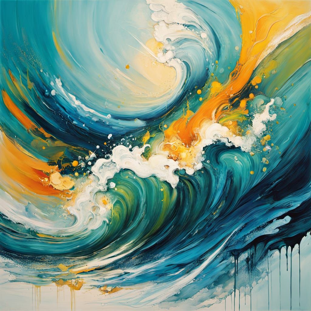 Dripping Paint Ocean Waves - Abstract Expressionist Ocean La...