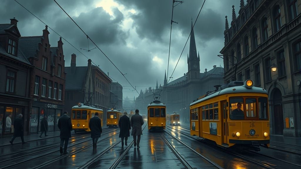 Gothic Trams Glide Through Stormy City Streets in ... - AI Art