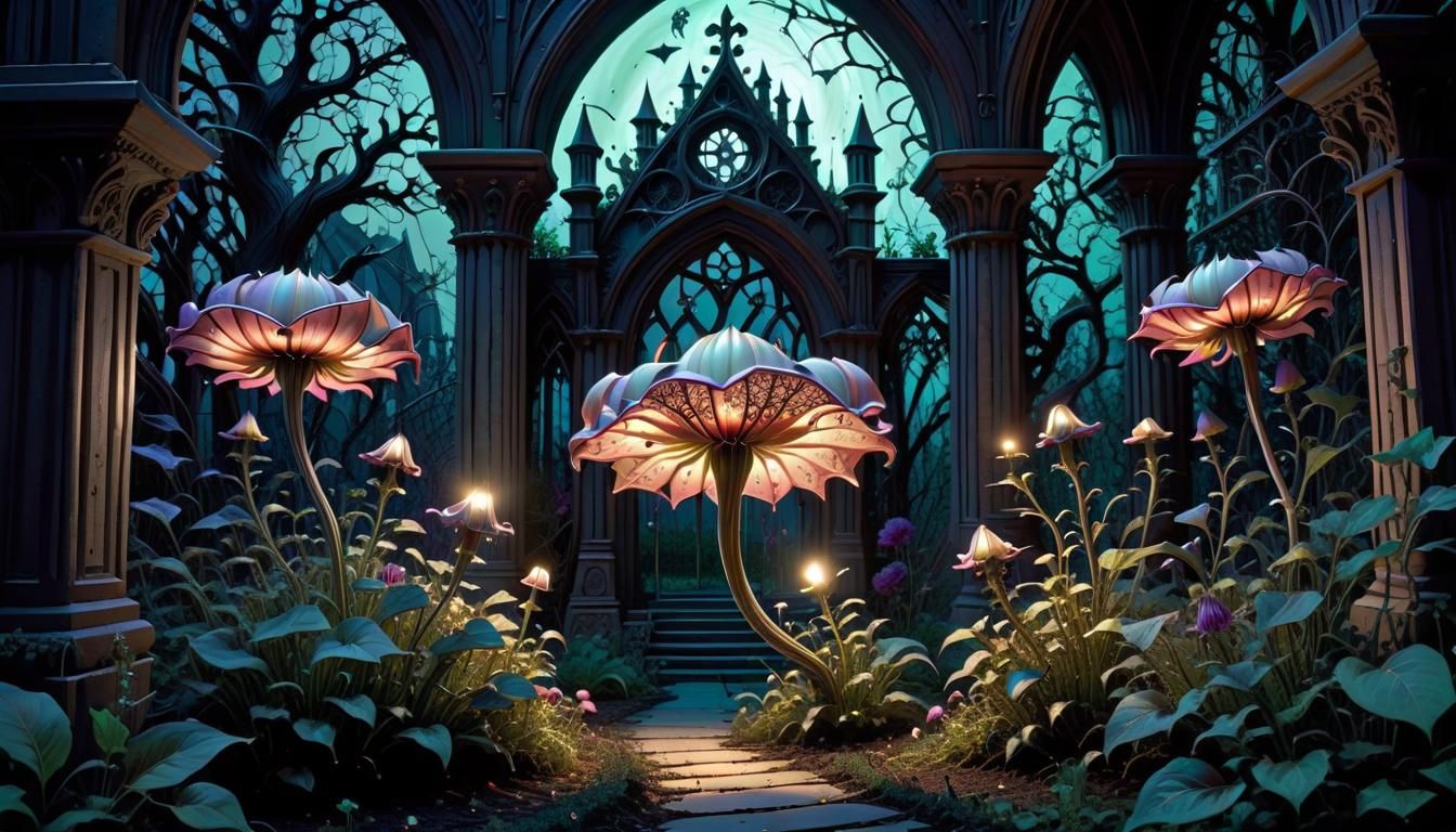 magical, enchanting, Secret flower haunted garden, gothic, macabre ...