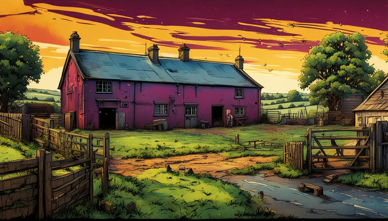 Purple Farm House At Sunset - AI Generated Artwork - NightCafe Creator