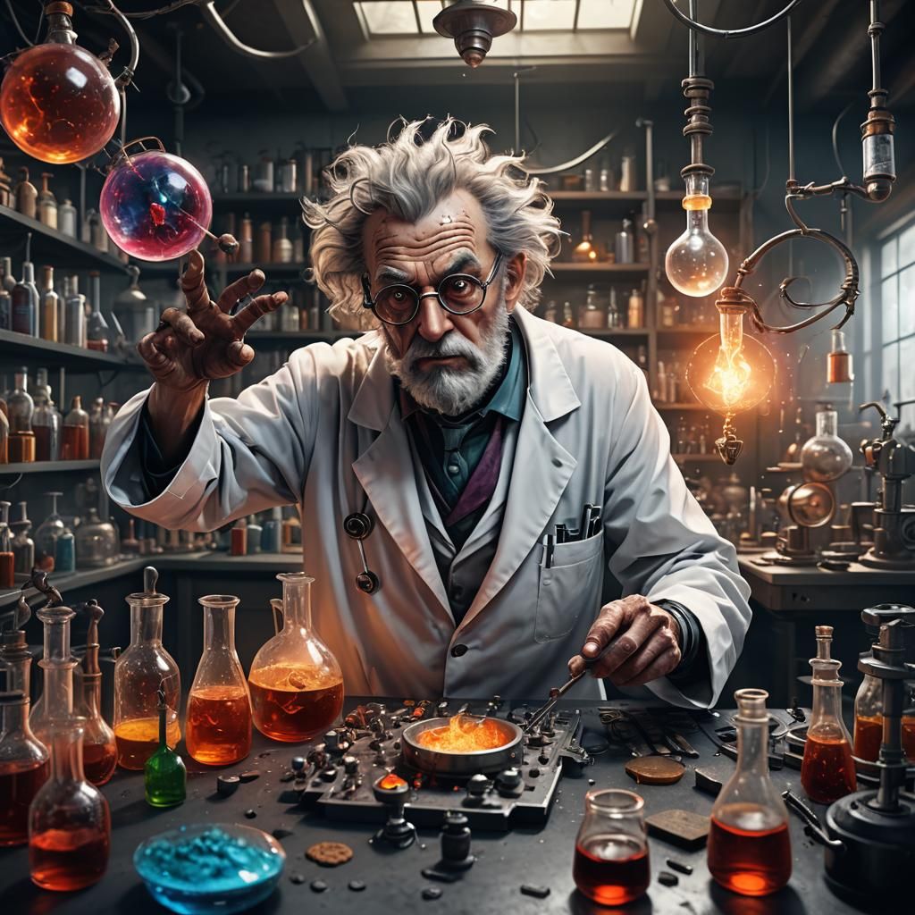 mad scientist in lab - AI Generated Artwork - NightCafe Creator
