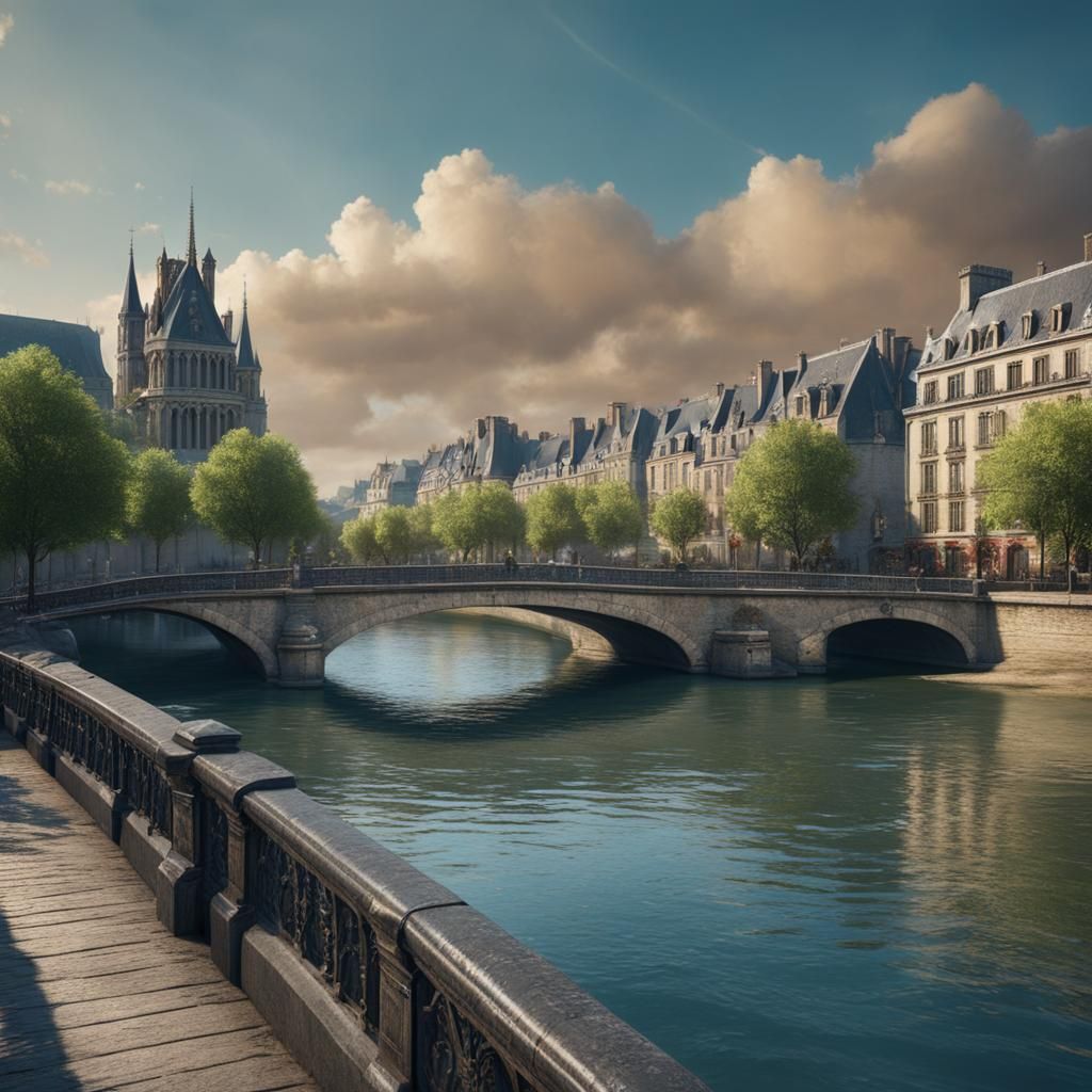 Bridge over Seine river - AI Generated Artwork - NightCafe Creator