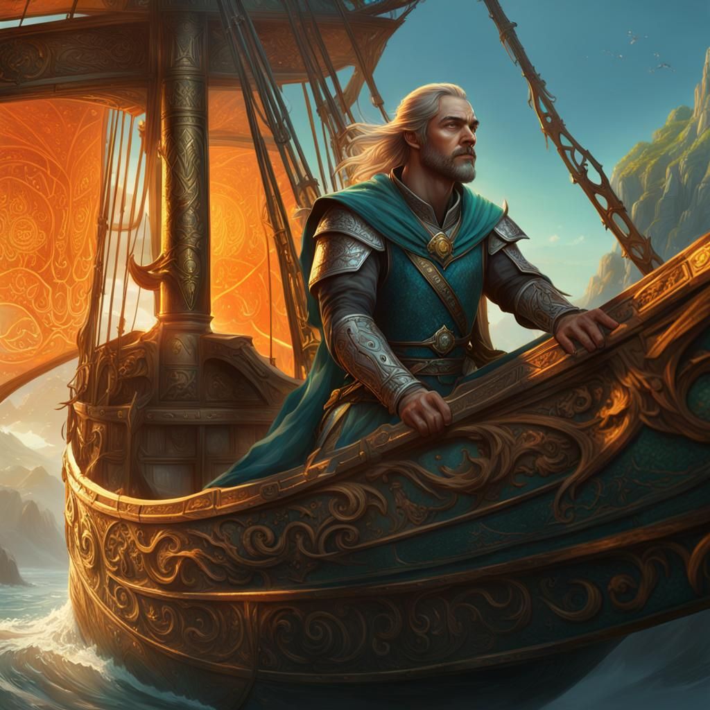 Elendil in the bow of the elven ship with a simaril on his forehead ...