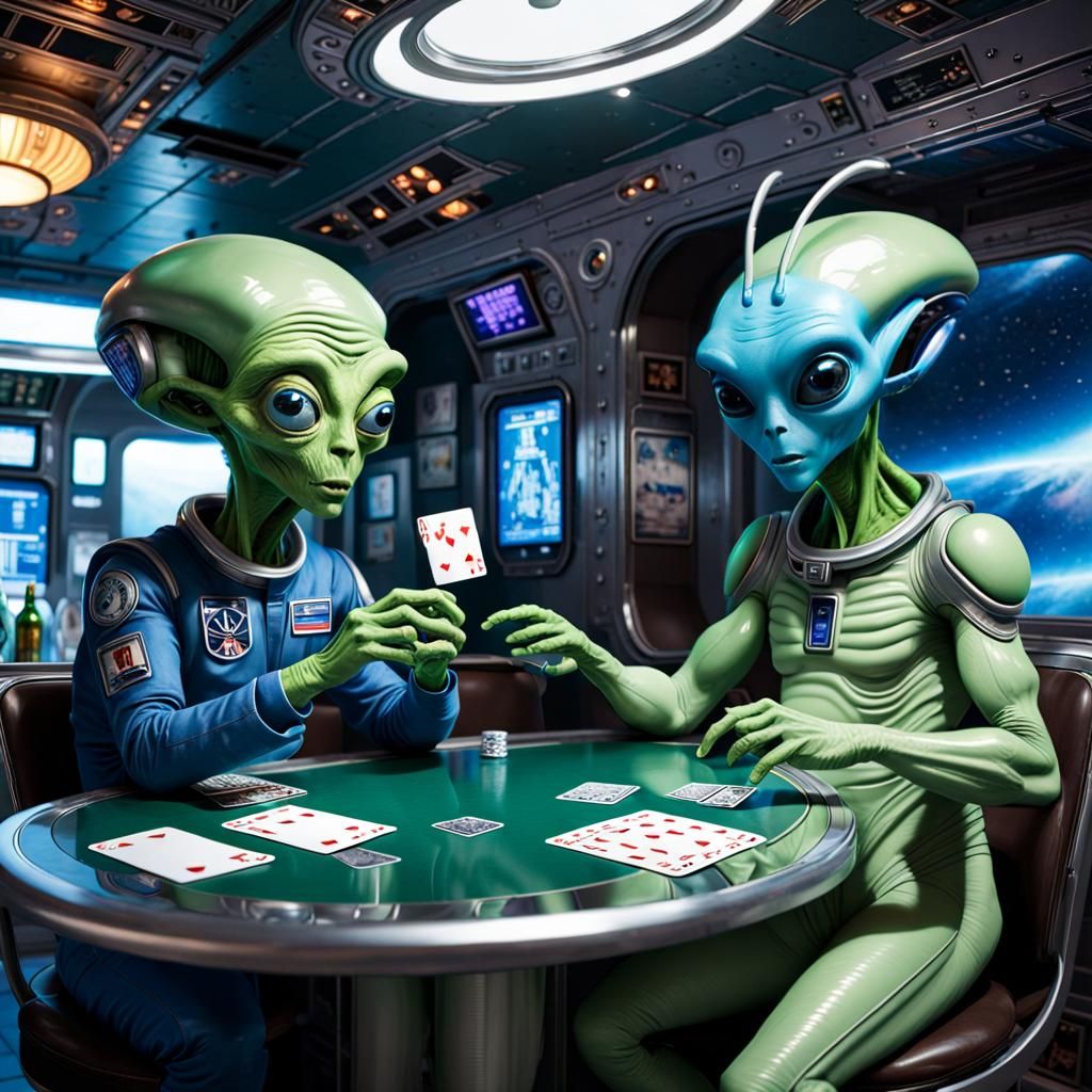 Aliens playing cards (B) - AI Generated Artwork - NightCafe Creator