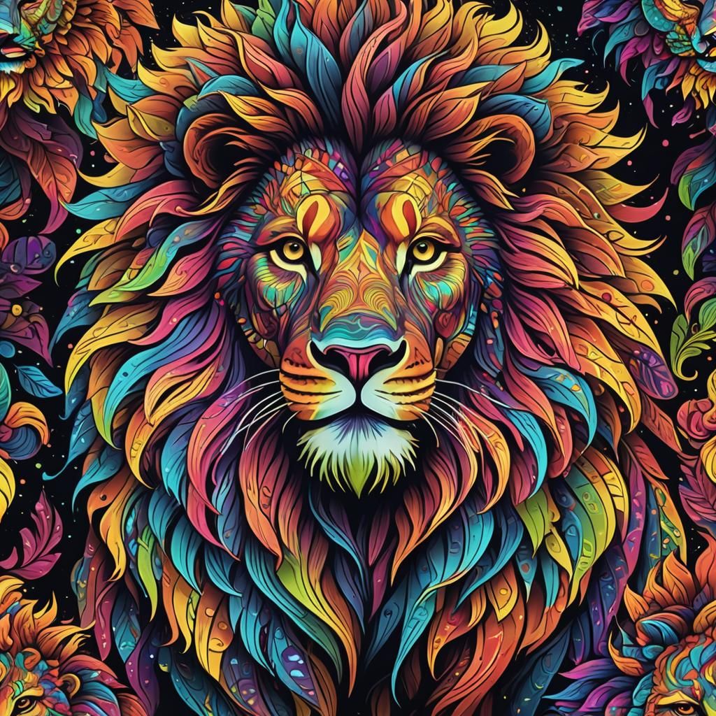 Psychedelic Lion - AI Generated Artwork - NightCafe Creator