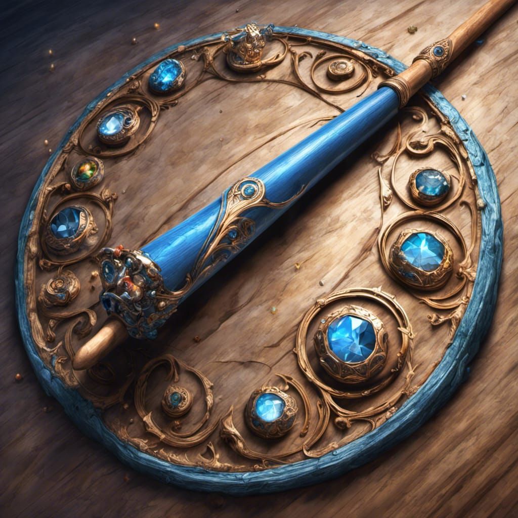 Wooden stick Magic wand with 8 different colored diamond gems orbiting ...