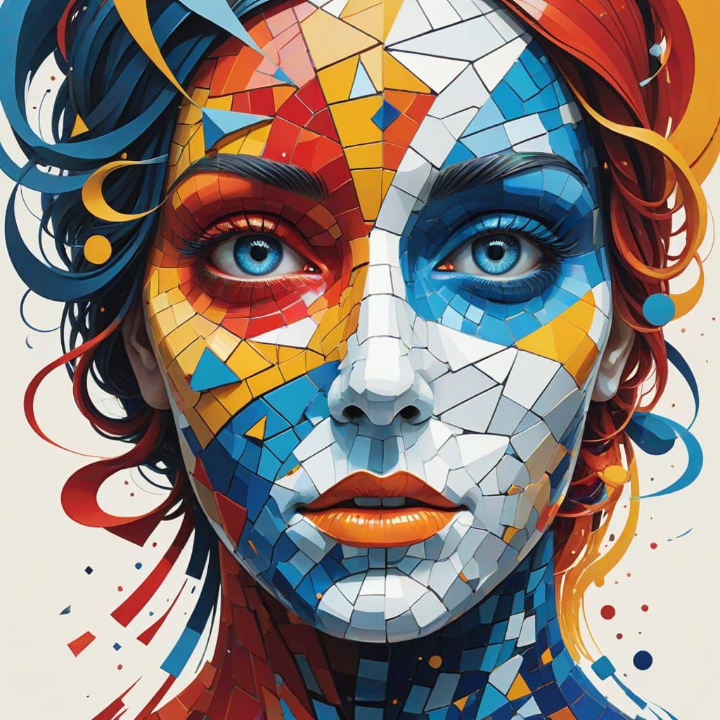 digital artwork that depicts a human face with a unique and striking ...