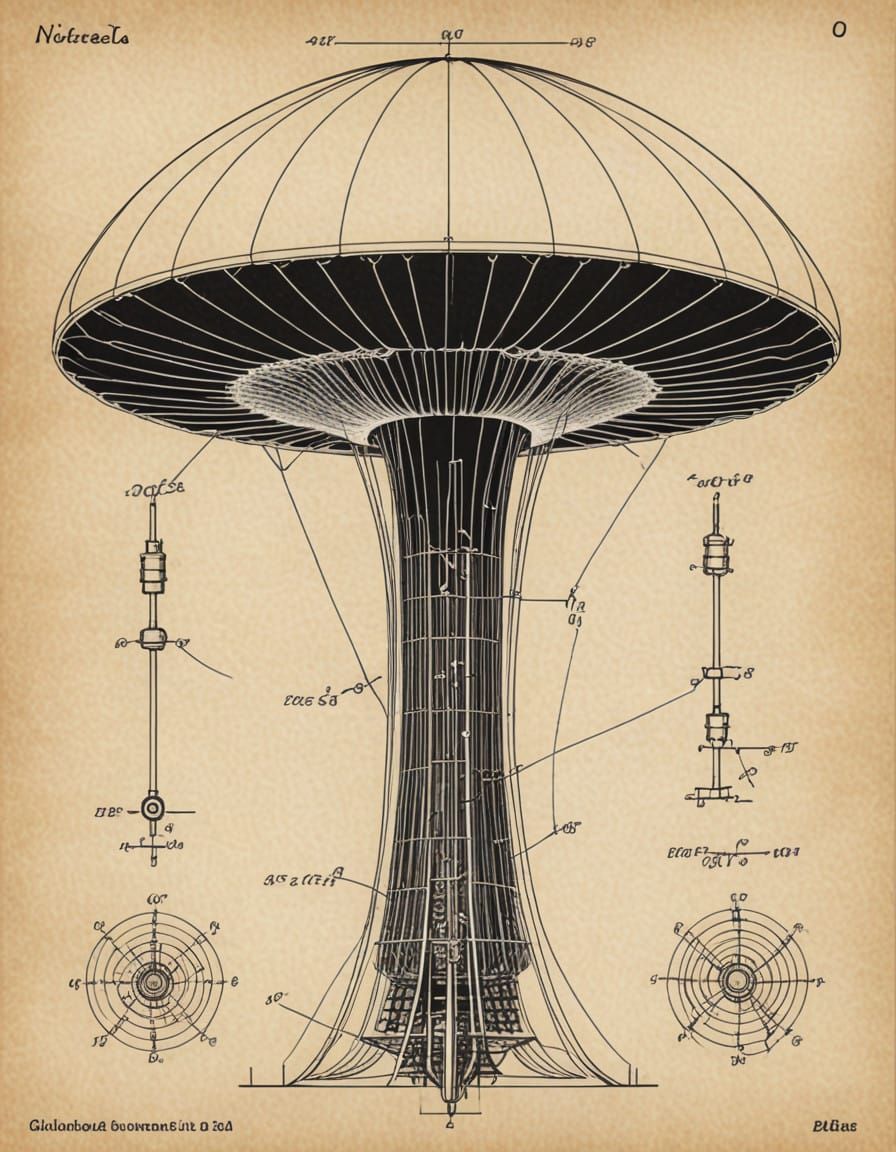 Surreal Tesla-Inspired Mushroom Antenna Design - AI Art