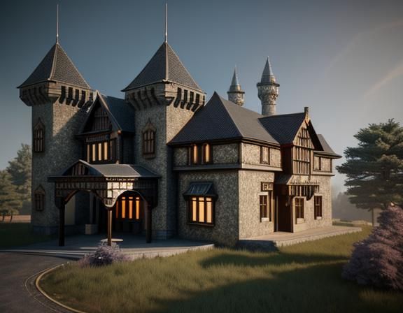Modern Medieval Retro Castle House suburbs personal Castles intricate ...