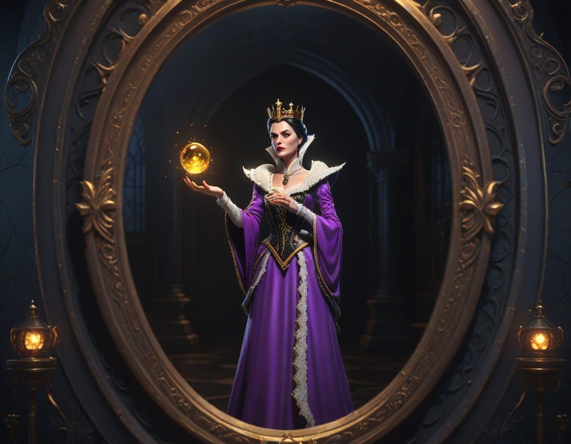 Dark Magic Queen Conjures Enchanted Mirror - AI Art