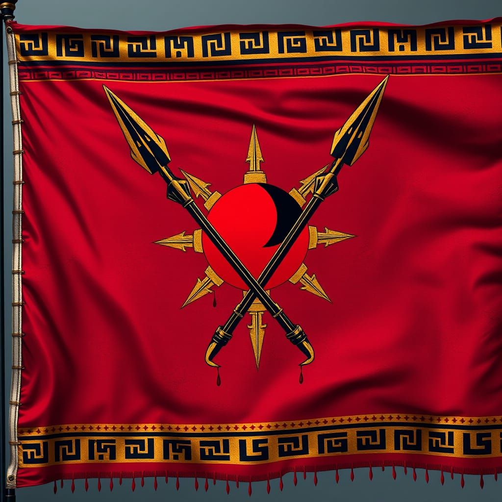 Red Hunt Flag: Crimson Sun, Sith Runes, and Tribal... - AI Art