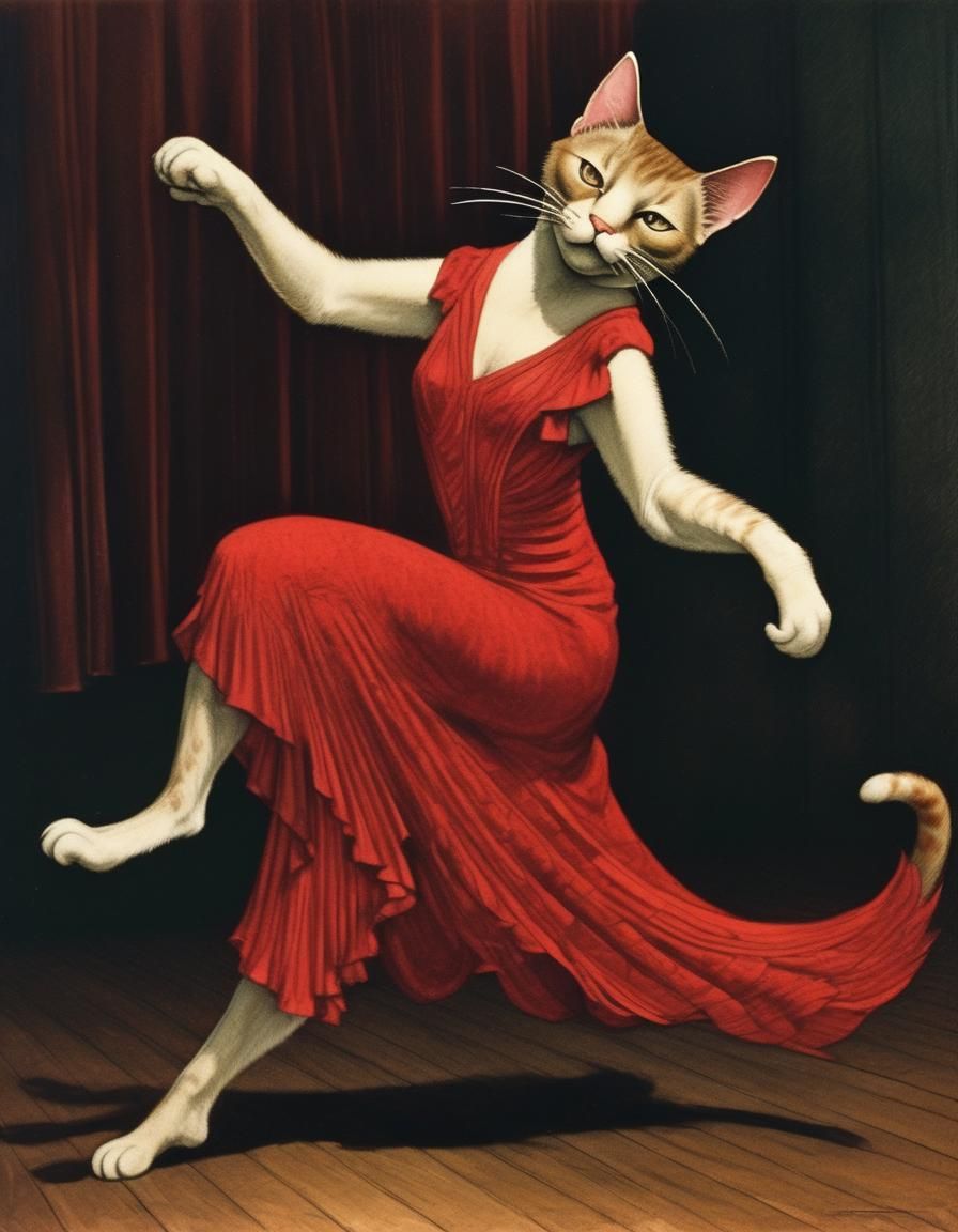 Dance moves on the floor, with her left leg flung out backward mid ...