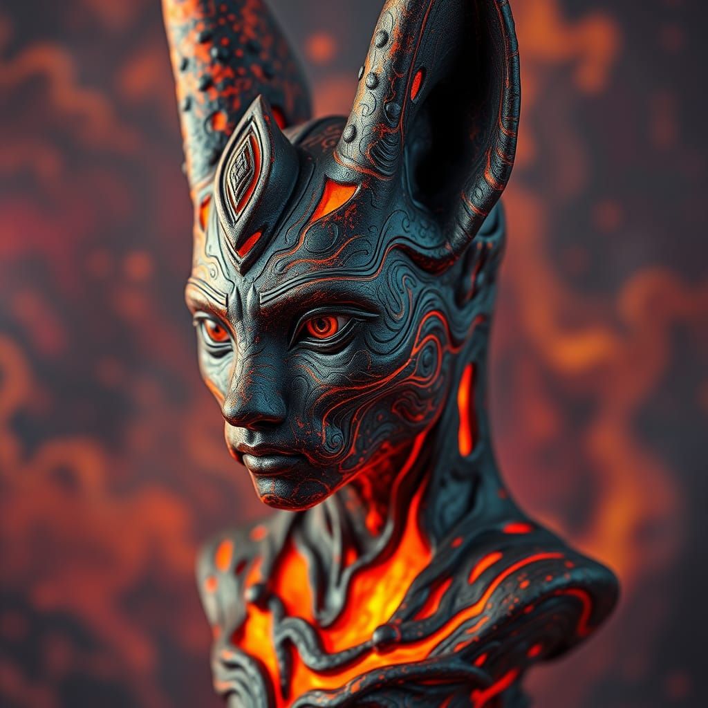 Lava Cat Lady - Hyperrealistic Lava Goddess Bust in Splash A...