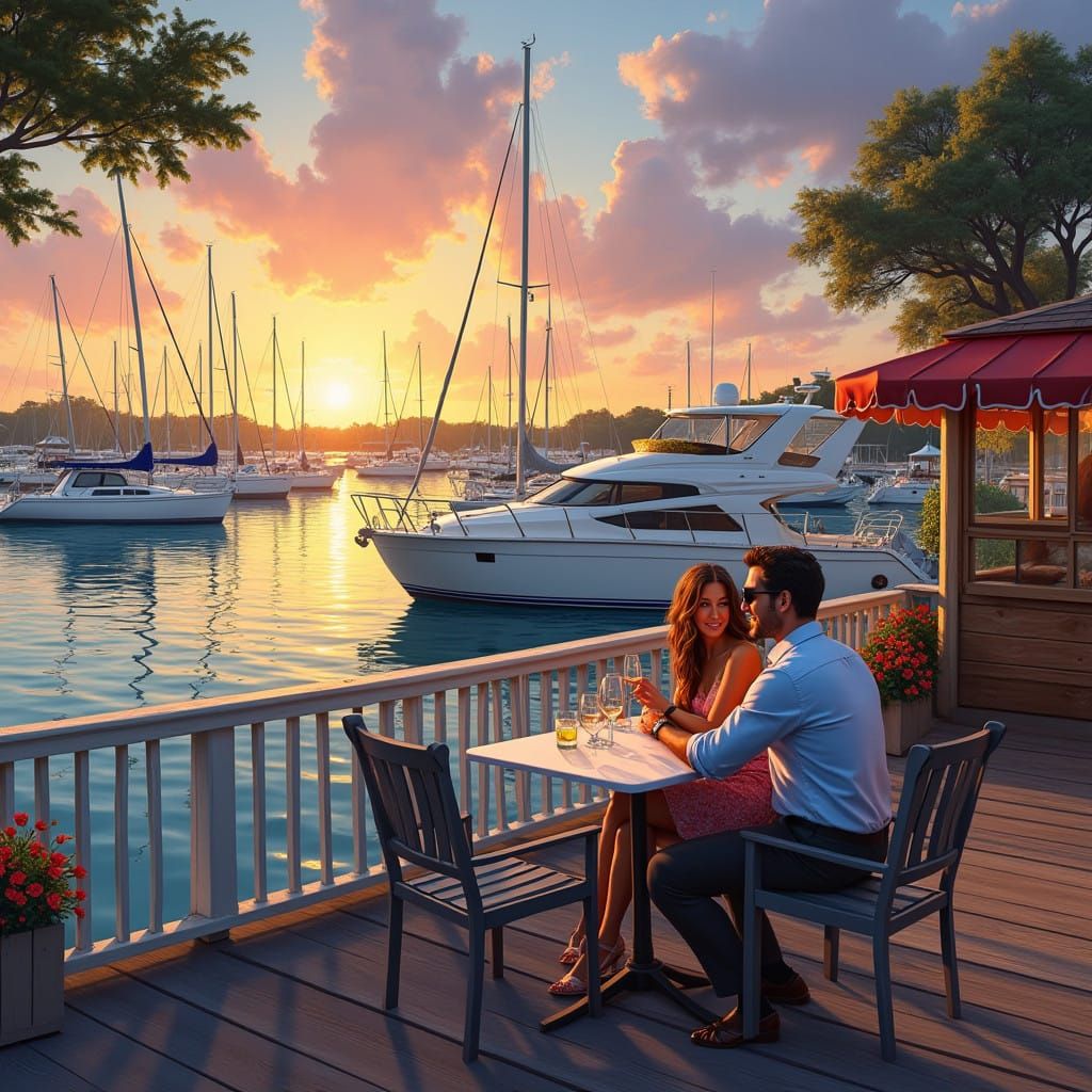 Romantic Marina Sunset in Solomons, Maryland - AI Art