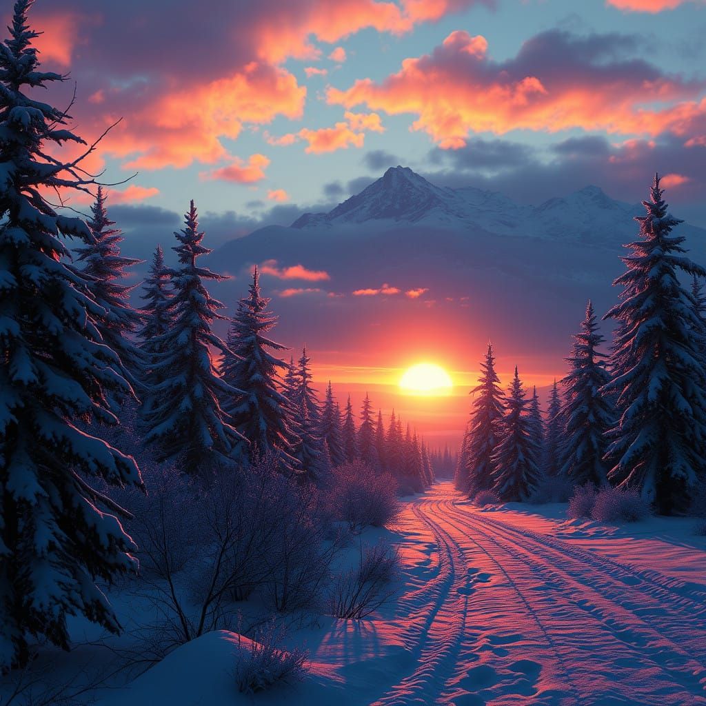 Winter solstice with sunset - Surreal Winter Sunset with Fan...
