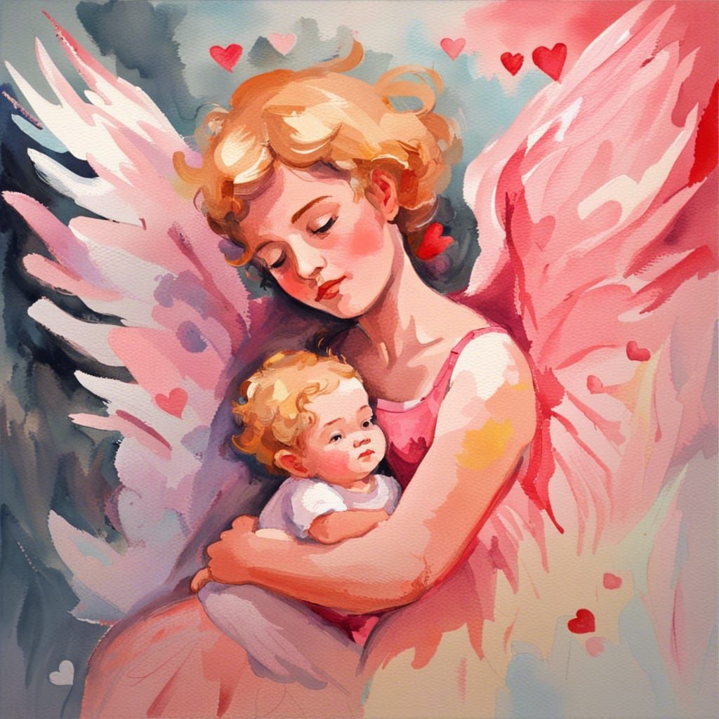 Little valentines cherub with her mom - AI Generated Artwork ...